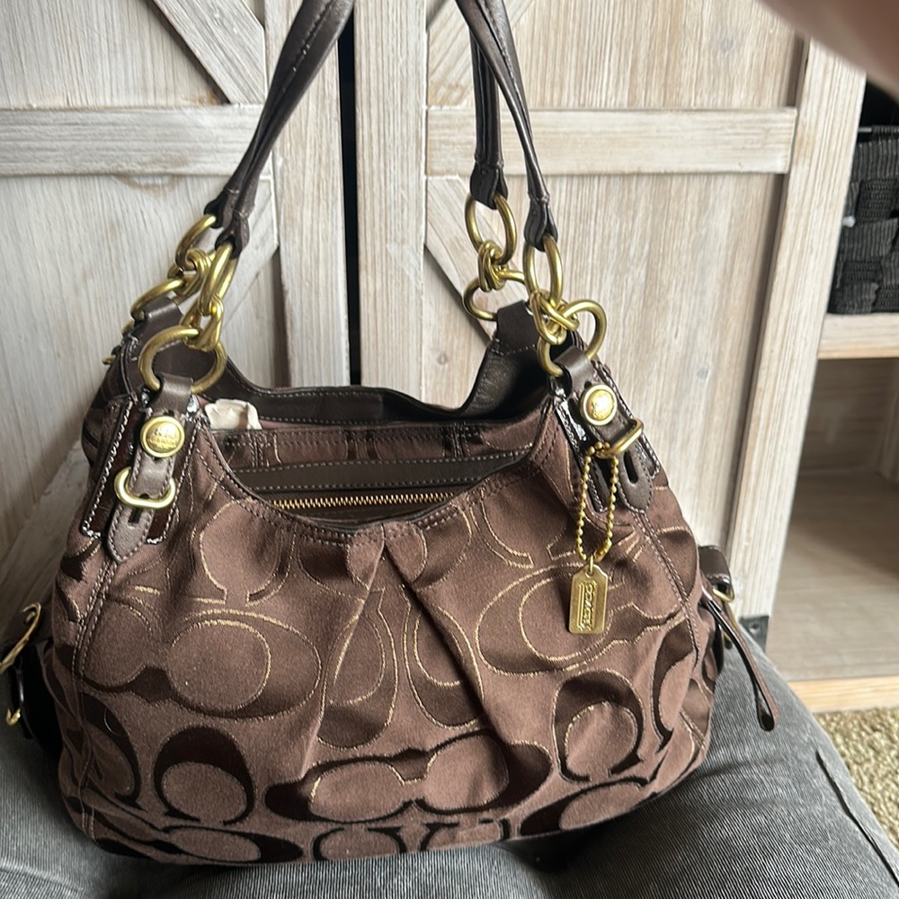 Coach Maggie Mia Optic Brown Signature Bag - Gem